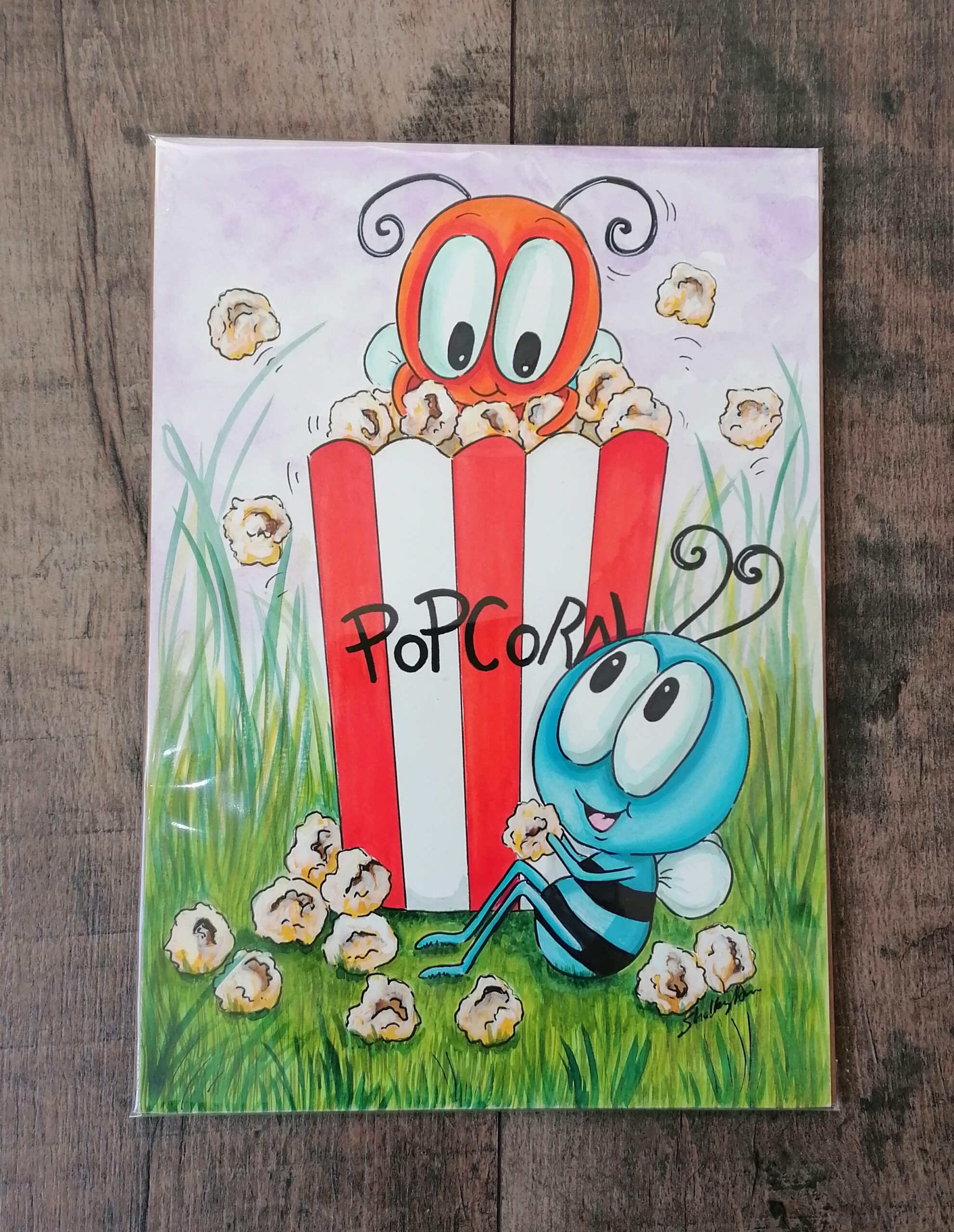 Original Mixed Media Painting (30cm x 21cm) - Popcorn Bugs - Artigo