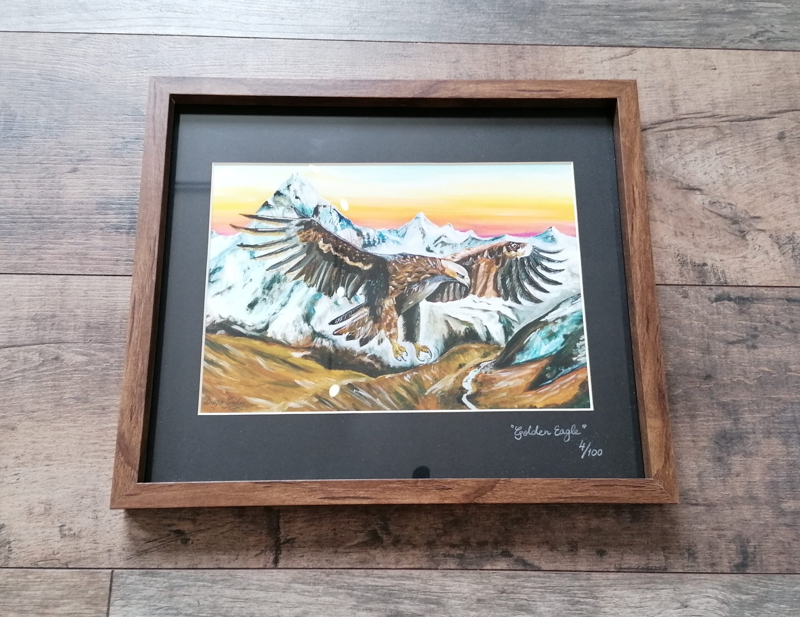 Framed Limited Edition Giclee Print - Golden Eagle (Brown Frame 35cm x ...